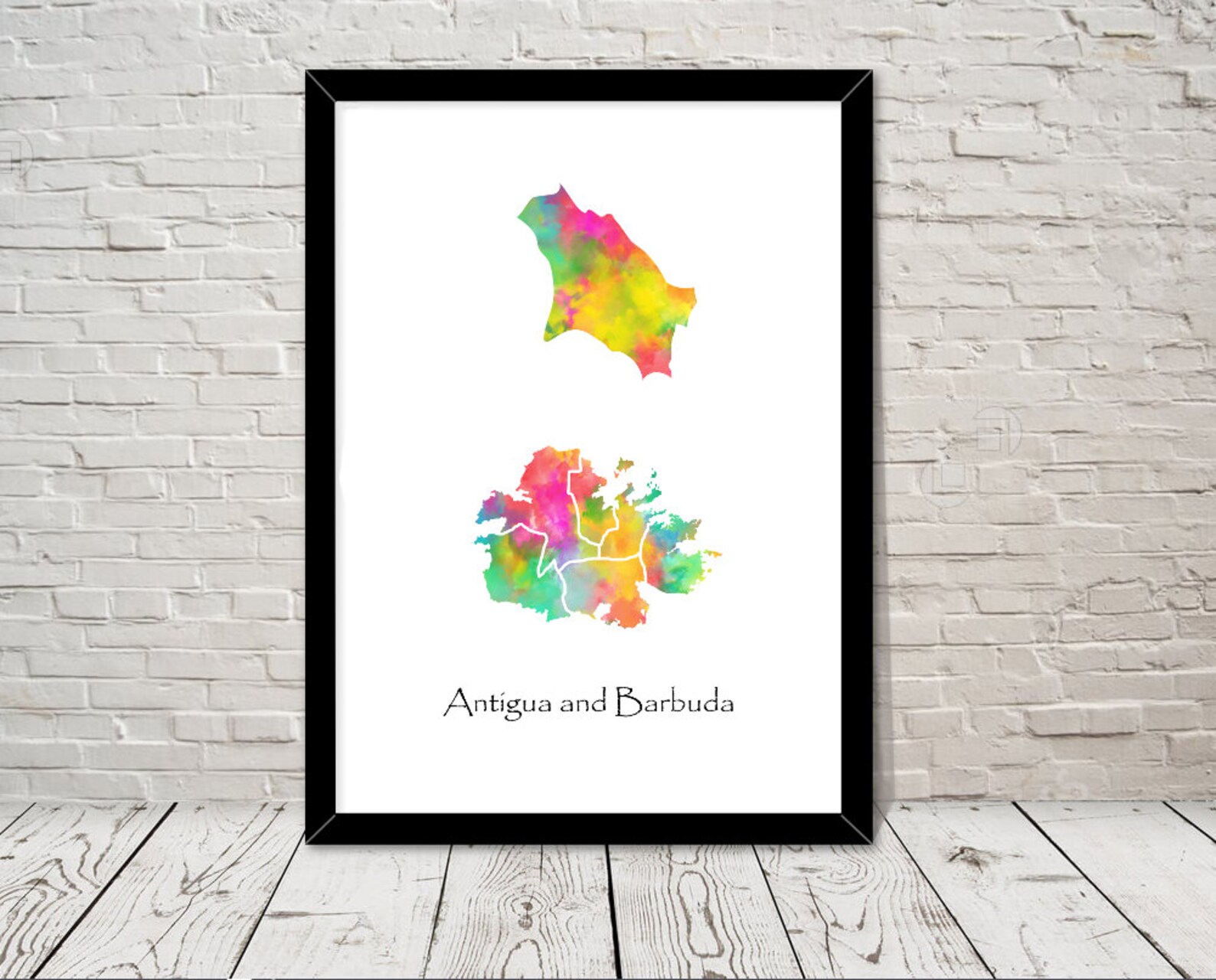Antigua and Barbuda Art Watercolour Illustration Map Abstract Art Print ...