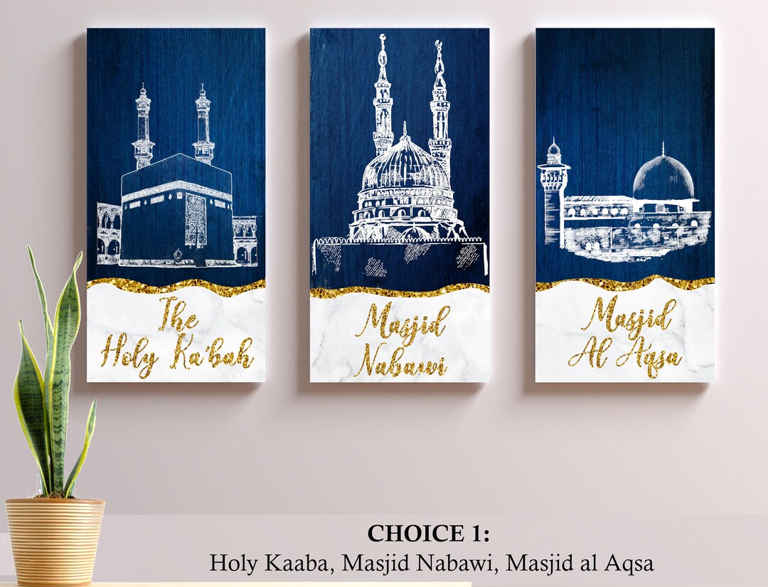 Islamic Canvas Set of 3 Holy Kaaba Masjid Nabawi & Masjid Al Aqsa or ...