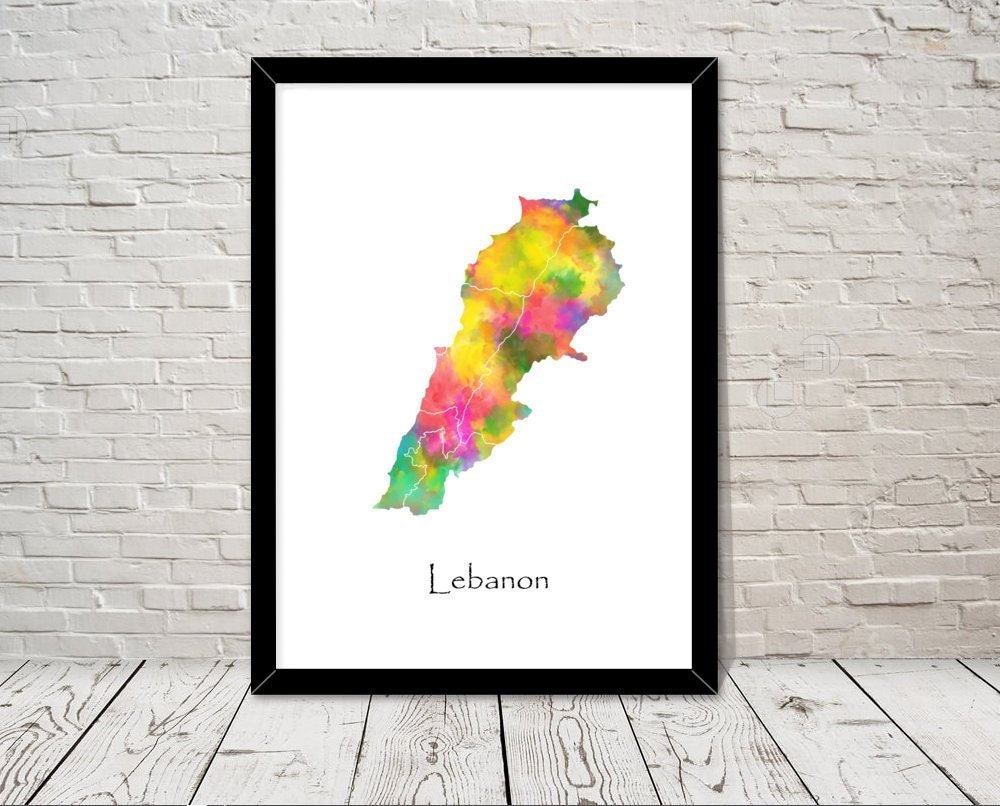 Lebanon Art Watercolour Illustration Map Abstract Art Print Wall Art ...