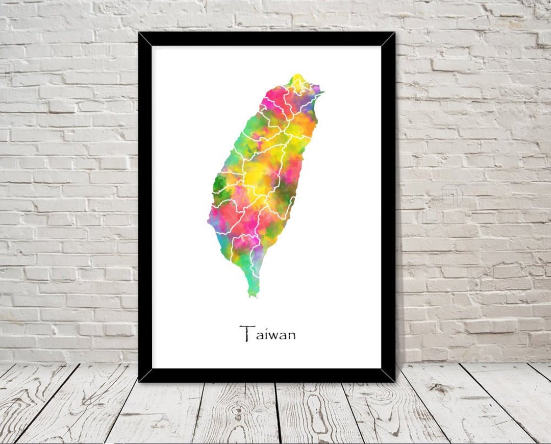 Taiwan Art Watercolour Illustration Map Abstract Art Print Wall Art ...