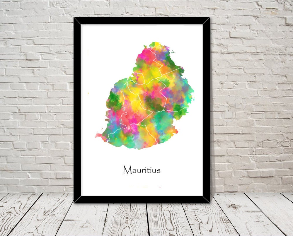 Mauritius Art Watercolour Illustration Map Abstract Art Print Wall Art ...