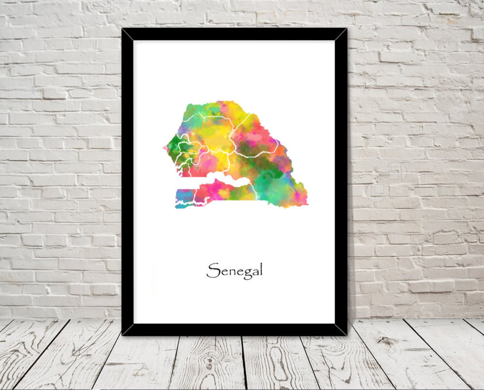 Senegal Art Watercolour Illustration Map Abstract Art Print Wall Art ...