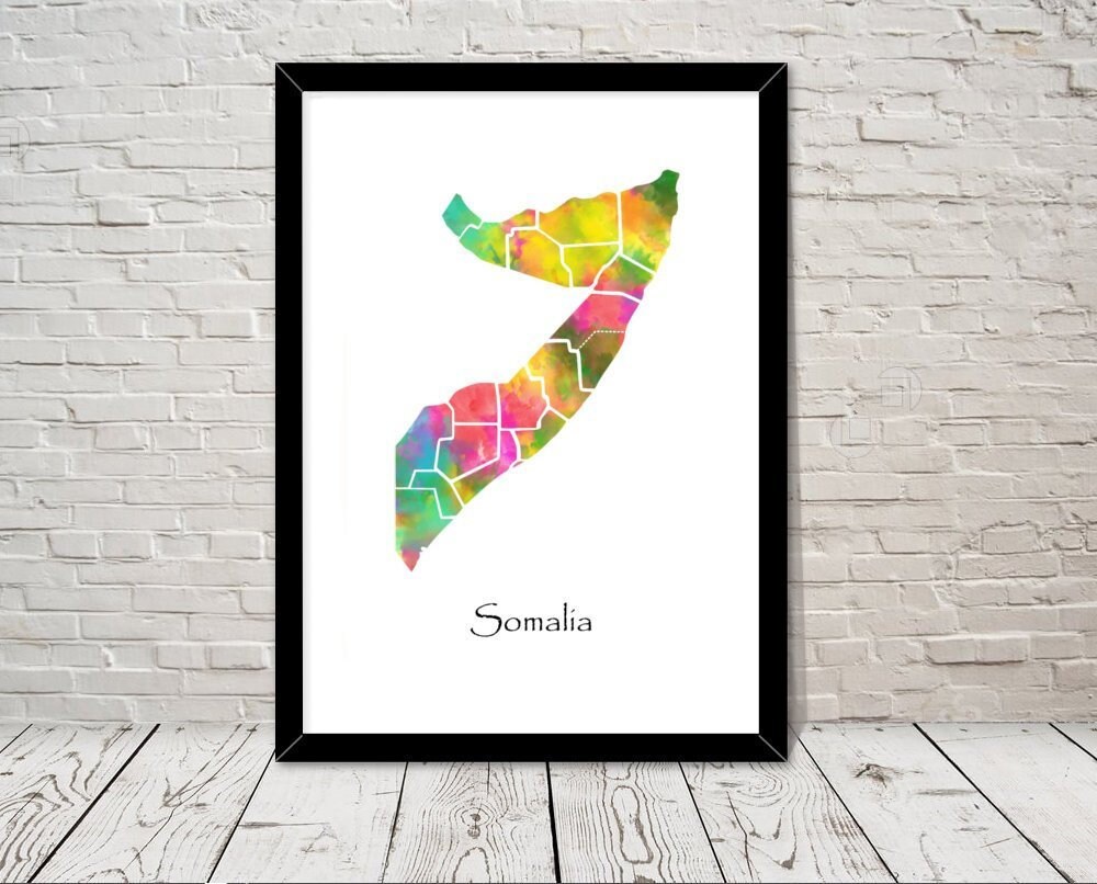 Somalia Art Watercolour Illustration Map Abstract Art Print Wall Art ...