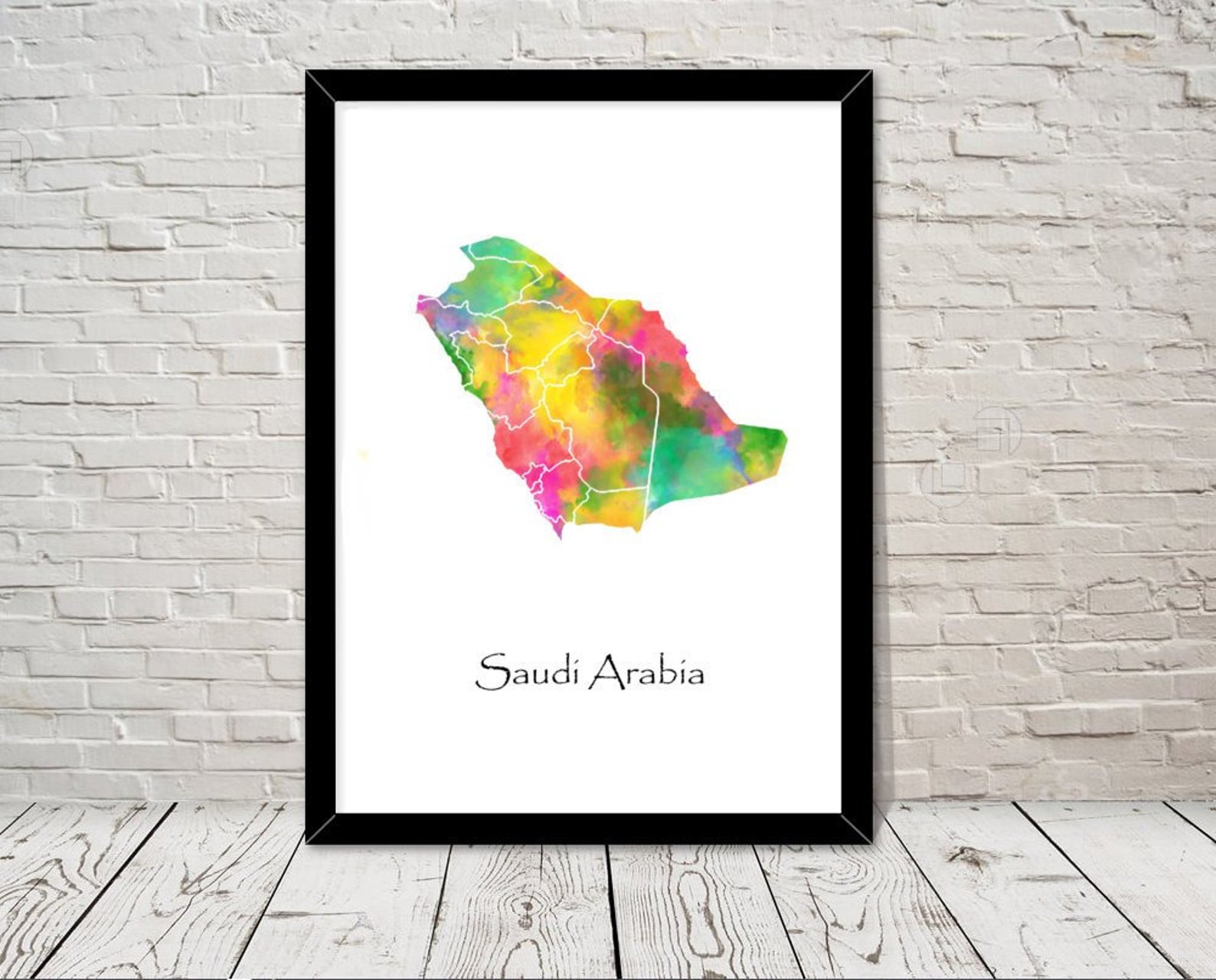 Saudi Arabia Art Watercolour Illustration Map Abstract Art Print Wall ...