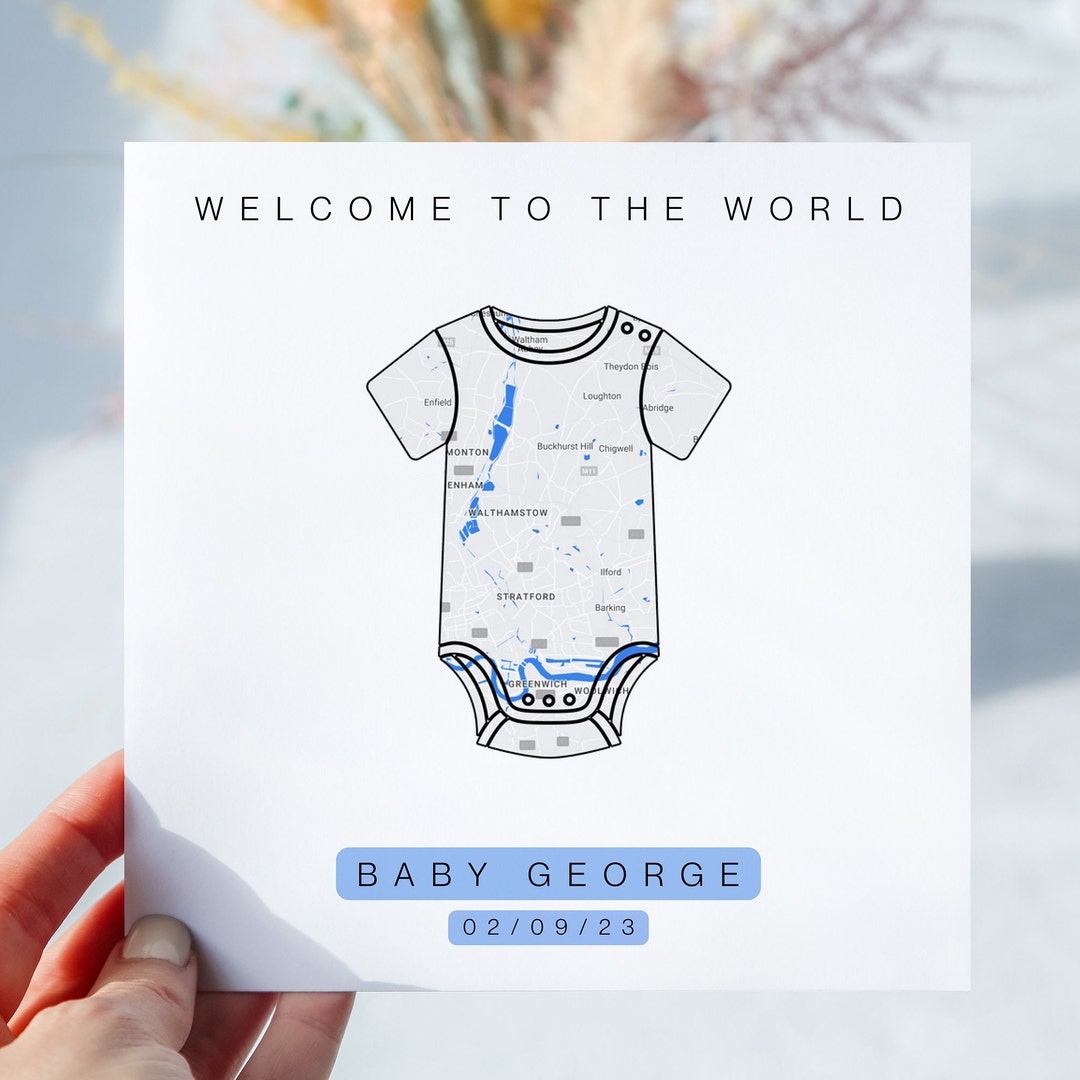 Personalised Map Card New Baby Grow Baby World Map Baby Grow for Him ...