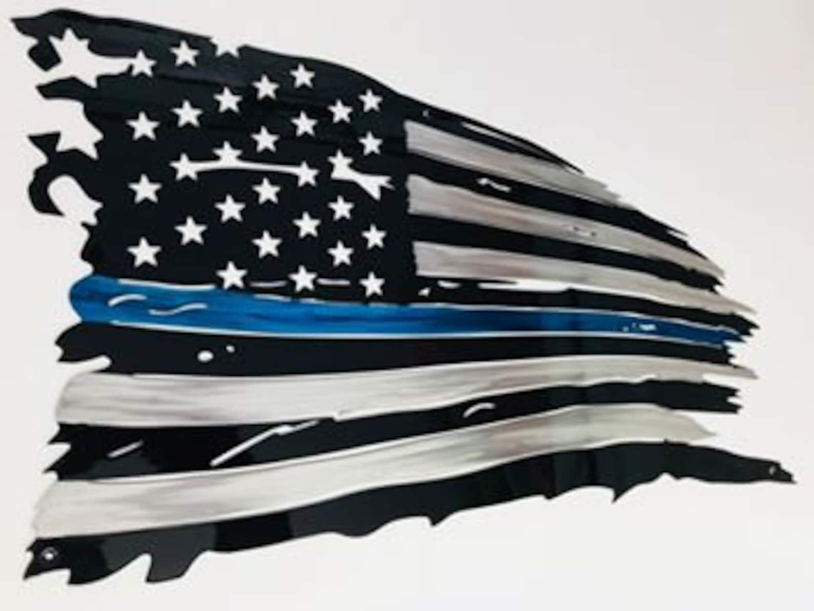 Tattered Flag US Blue Line Flag Metal Wall Art | Etsy