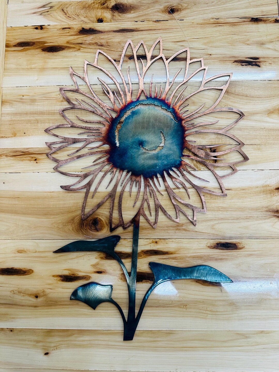 Copper Sunflower Wall Art: Blue Fire Finish, Metal Flower Decor - Etsy