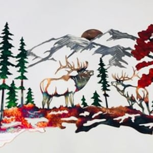 Double Elk Mountain Scene - Etsy