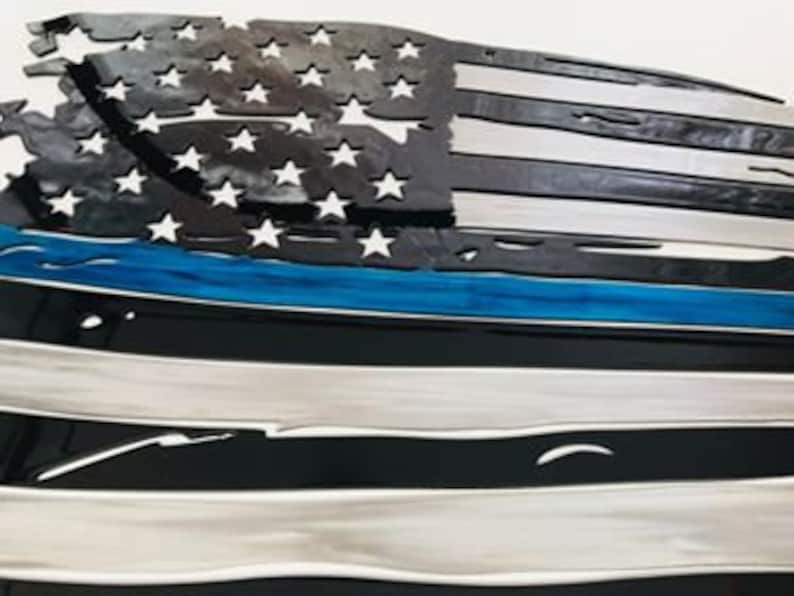 Tattered Flag US Blue Line Flag Metal Wall Art - Etsy