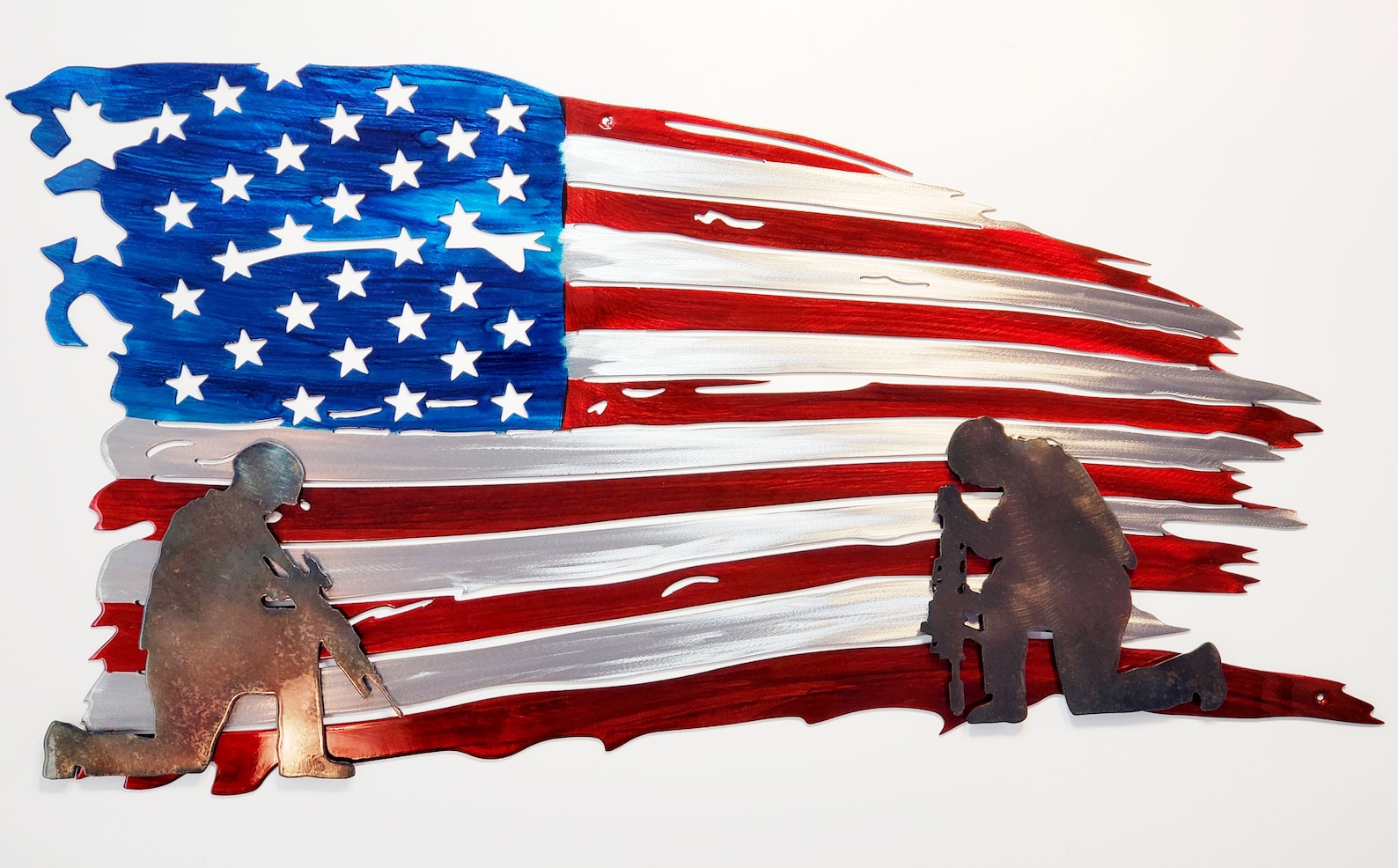 American Flag With Soldiers Veteran Patriotic Metal Wall Art - Etsy