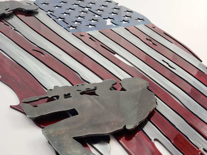 American Flag With Soldiers Veteran Patriotic Metal Wall Art | Etsy