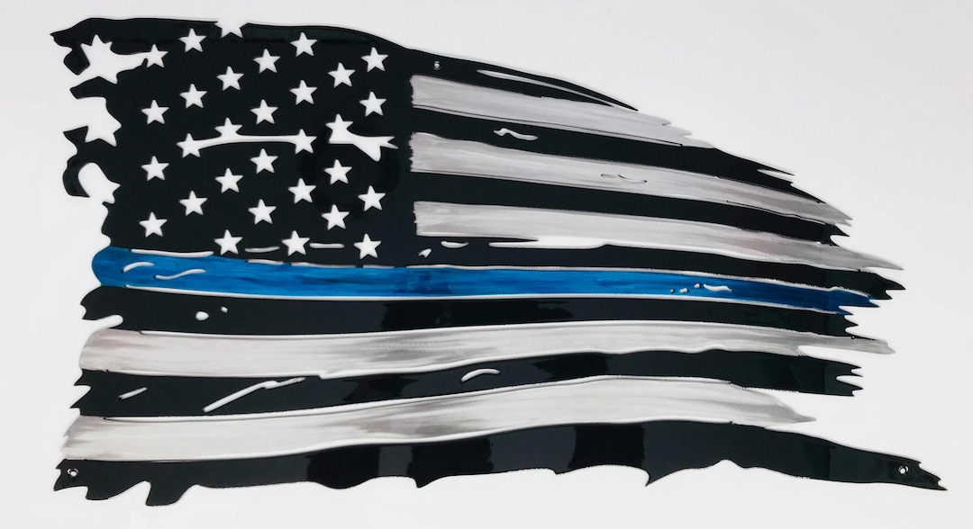 Tattered Flag - US Blue Line Flag Metal Wall Art - Etsy