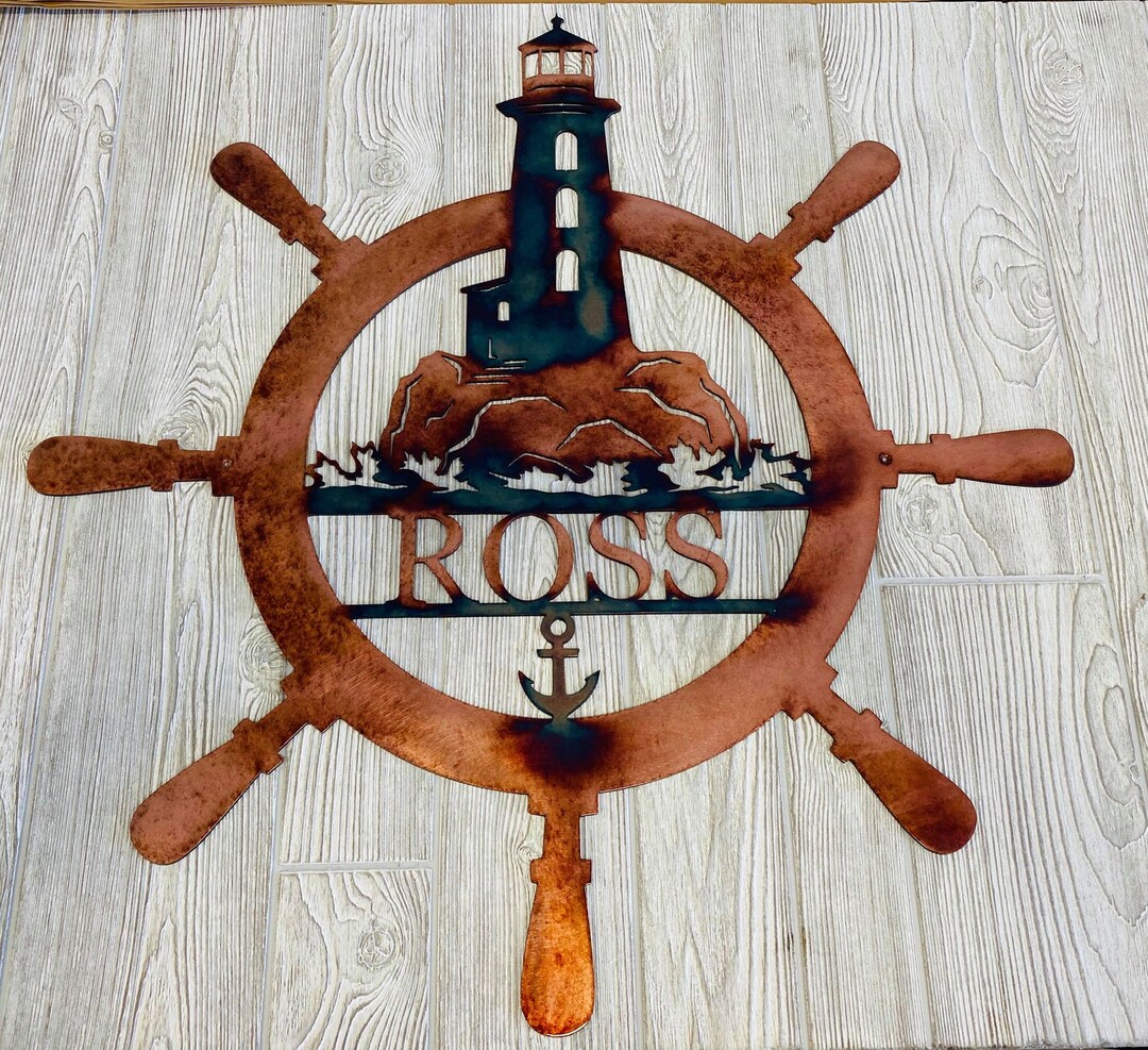 Ships Wheel Monogram Lighthouse Home Decor Metal Wall Art - Etsy