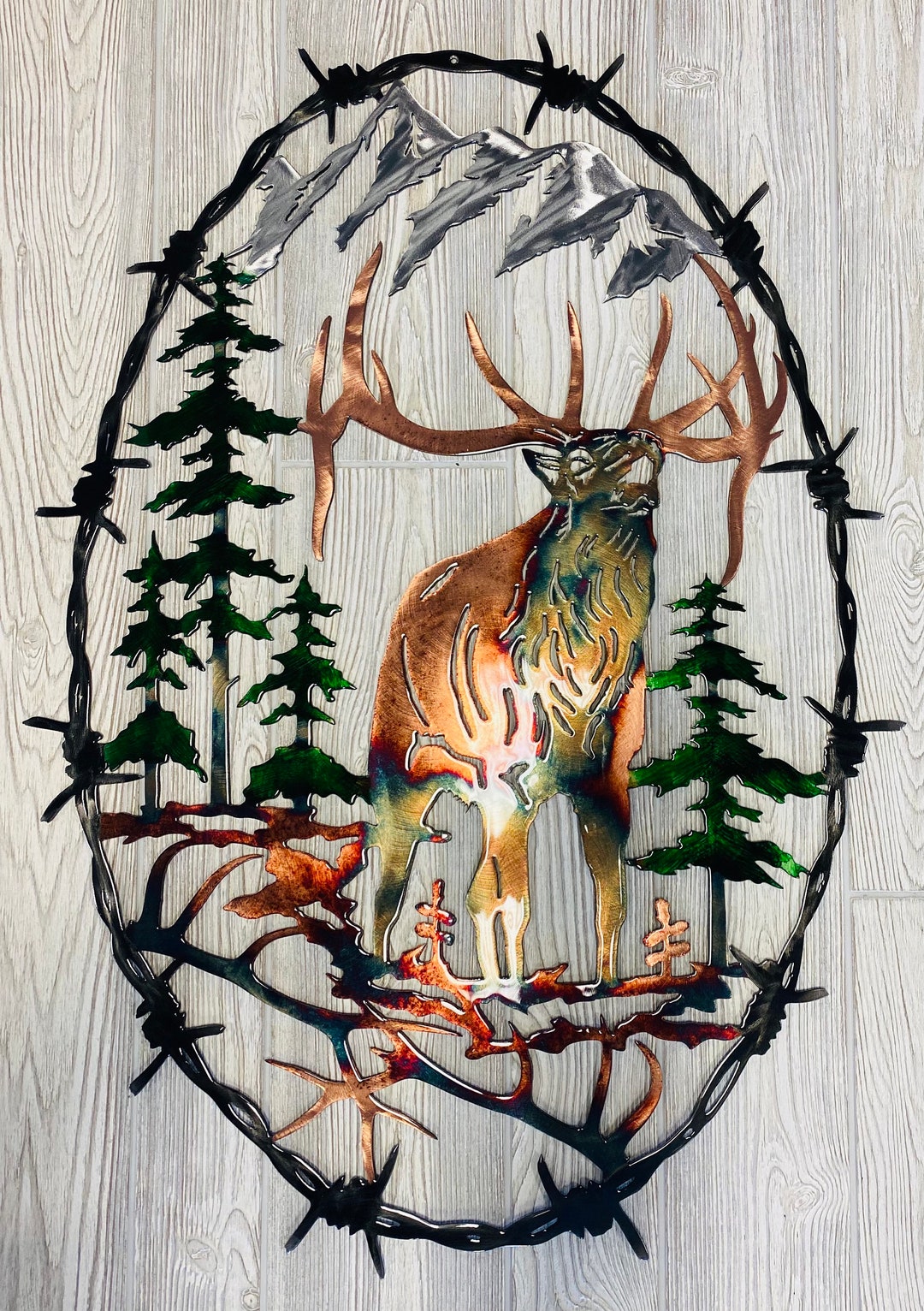 Bull Elk Quarter Two Scene Barb Wire - Etsy