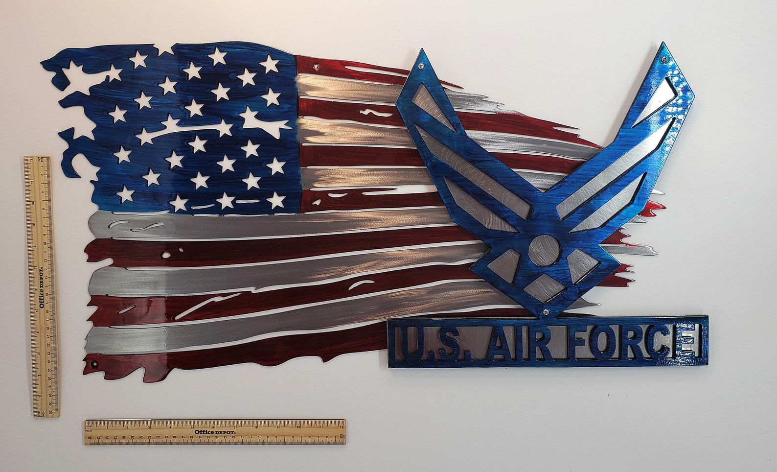 Tattered Flag W/air Force Logo Veteran Patriotic Metal Wall Art - Etsy