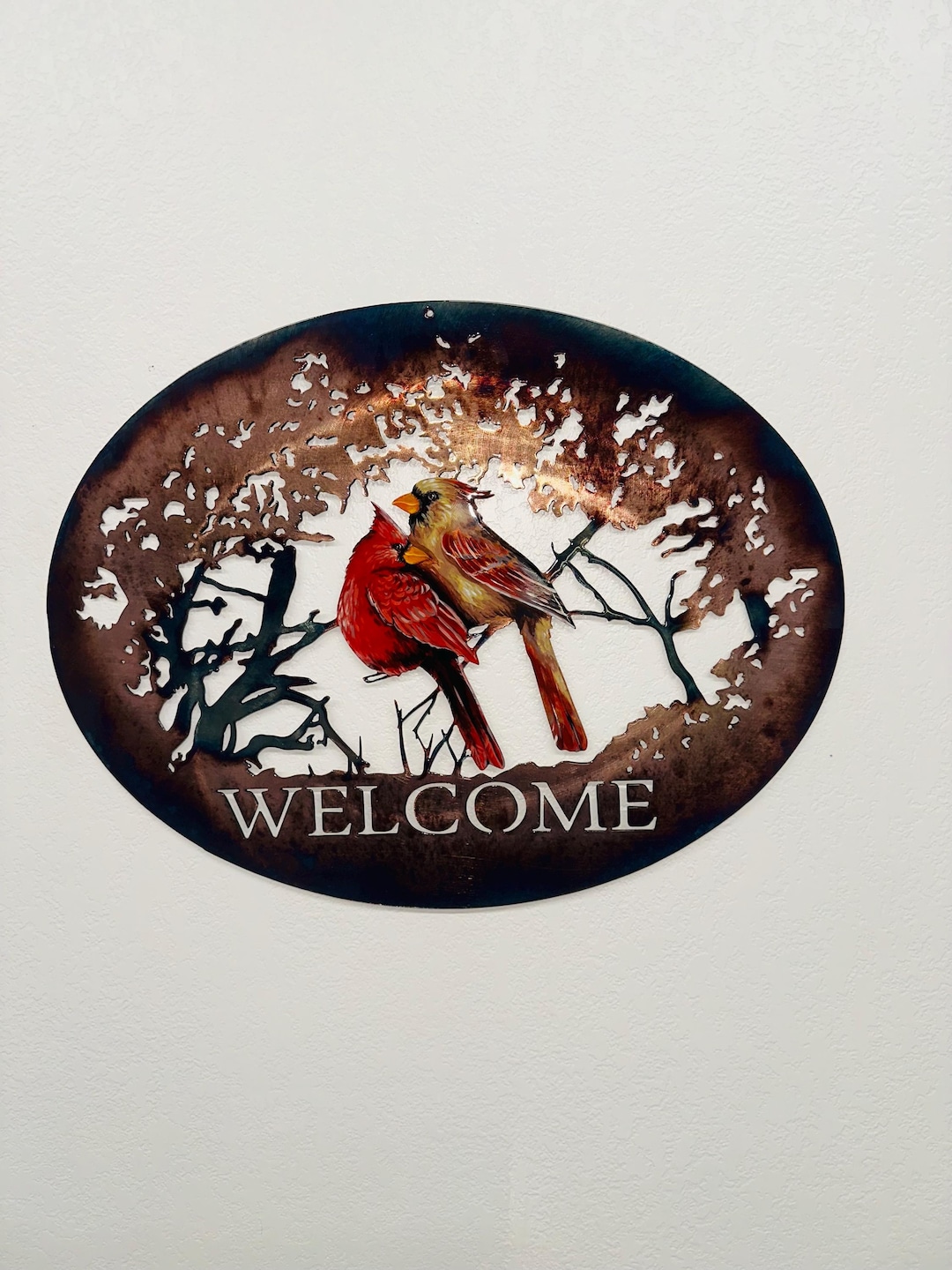 A Double Visit From Heaven Cardinal Scene Northwoods Metal Wall Art ...