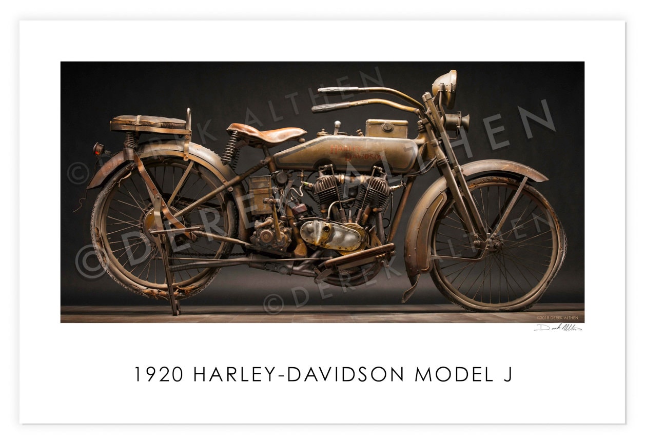 1920 Harley Model J, Birthday, Anniversary, Motorcycle Art, Husband ...