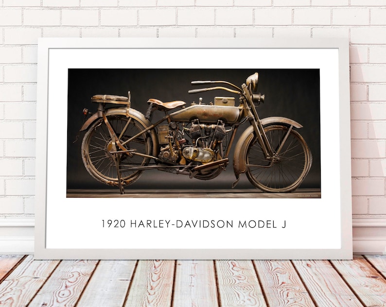 1920 Harley Model J, Birthday, Anniversary, Motorcycle Art, Husband ...