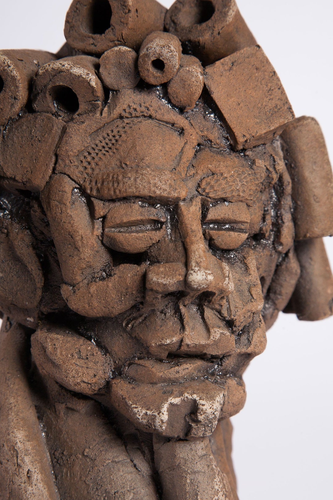 Pipesman Statue of Ceramic Head Sculpture Unique Only One Clay Art ...