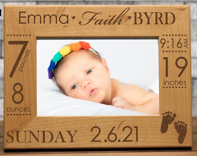 Personalized Baby Picture Frame Birth Announcement Frame Newborn ...