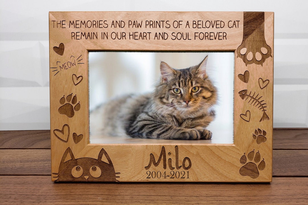 Cat Memorial Picture Frame Memories of Paw Print Personalized Cat ...
