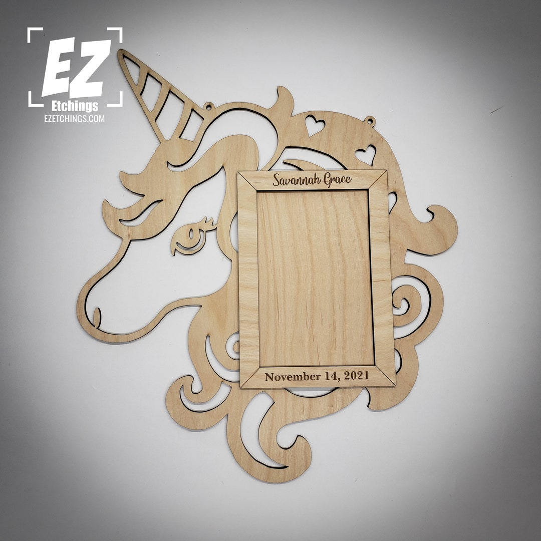 Custom Unicorn Etched Picture Frame Natural Wood | 4x6 5x7 Frame ...