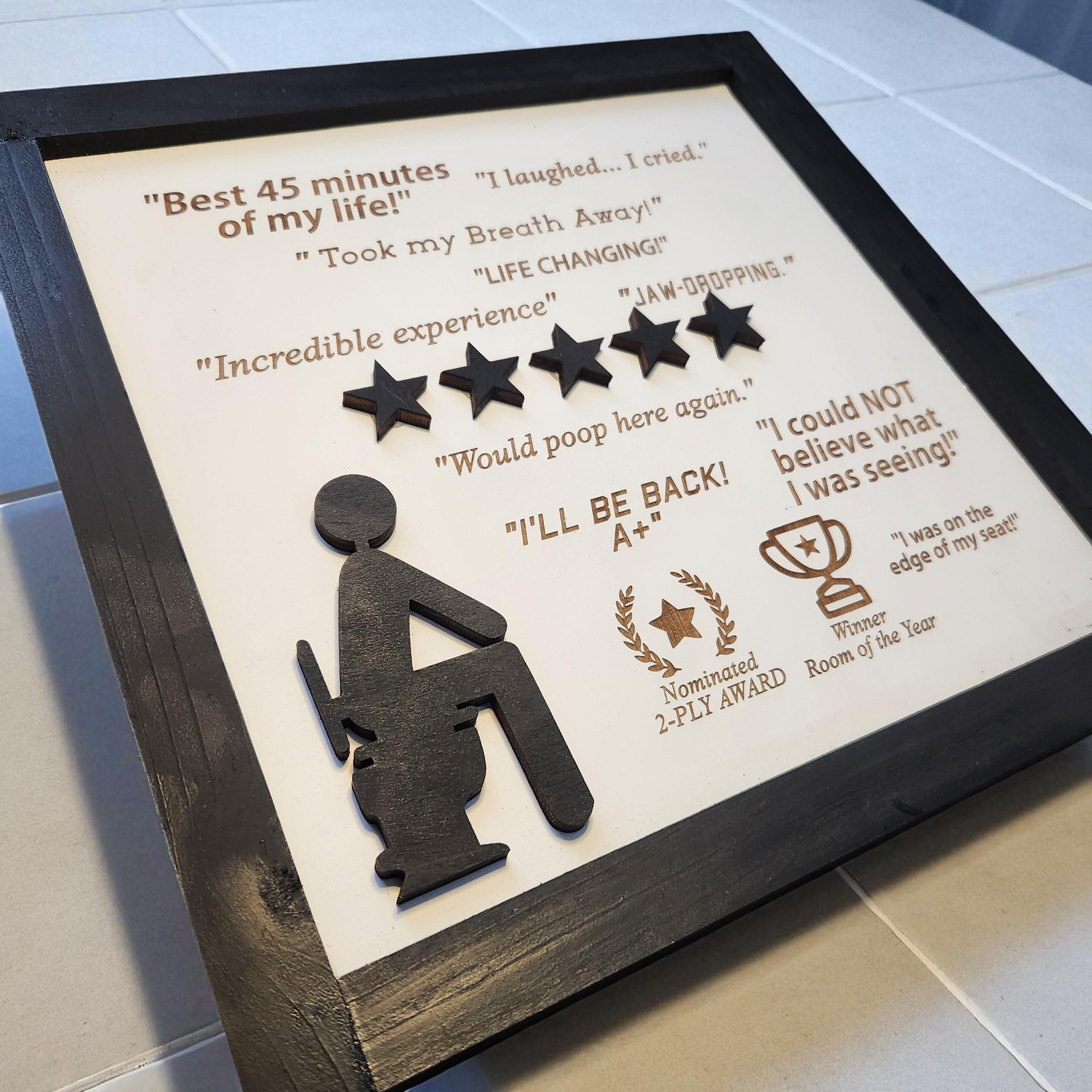 Would Poop Here Again Framed 5 Star | 3d Wood Wall Sign | Funny ...