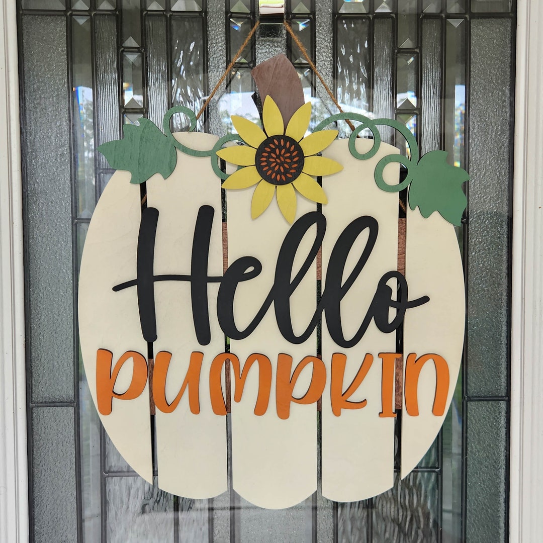 Hello Pumpkin Door Sign | Fall Front Door Decor | Laser Cut Pumpkin ...