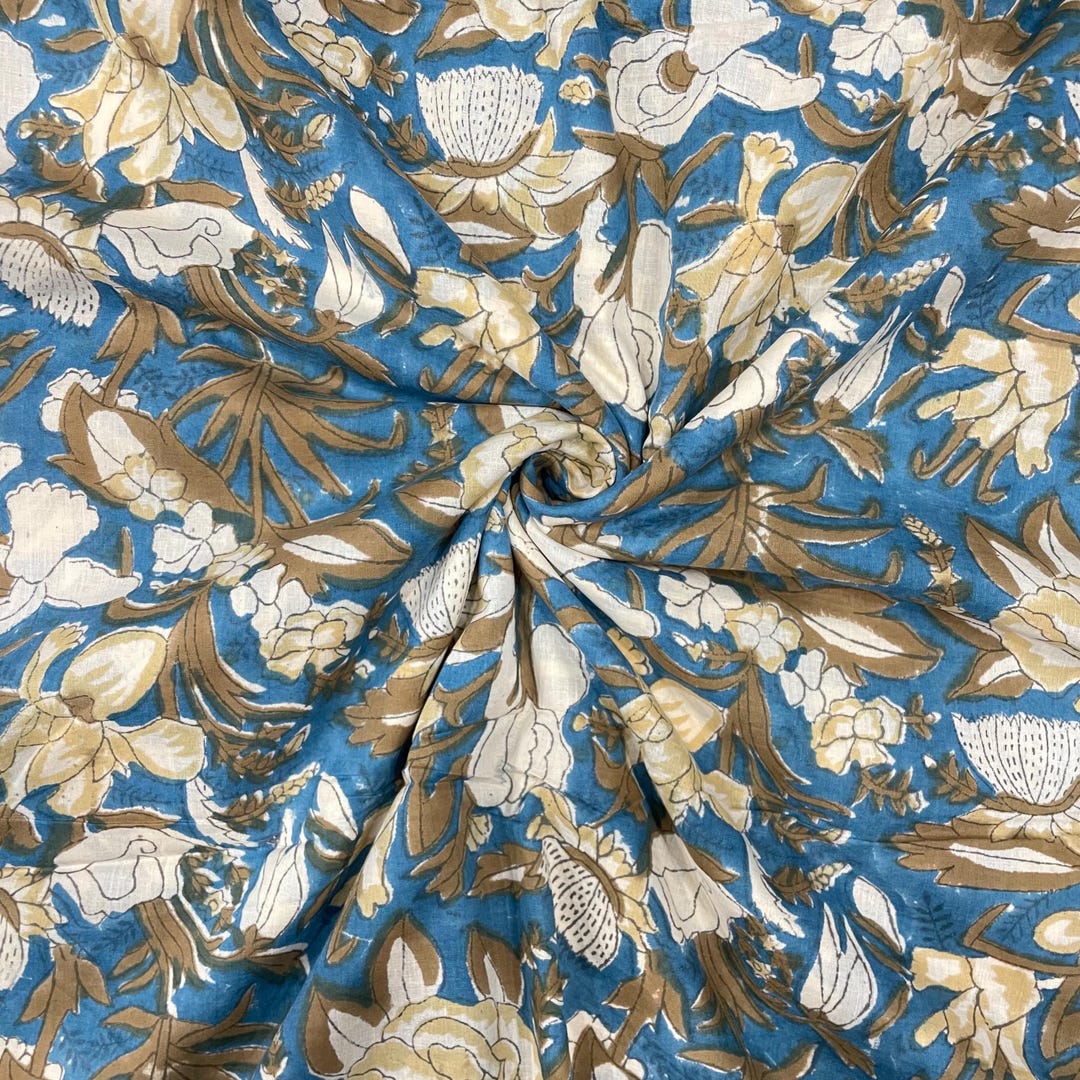 Floral Block Print Cotton Fabric: Indian Hand Dyed Voile, 44 Inch - Etsy