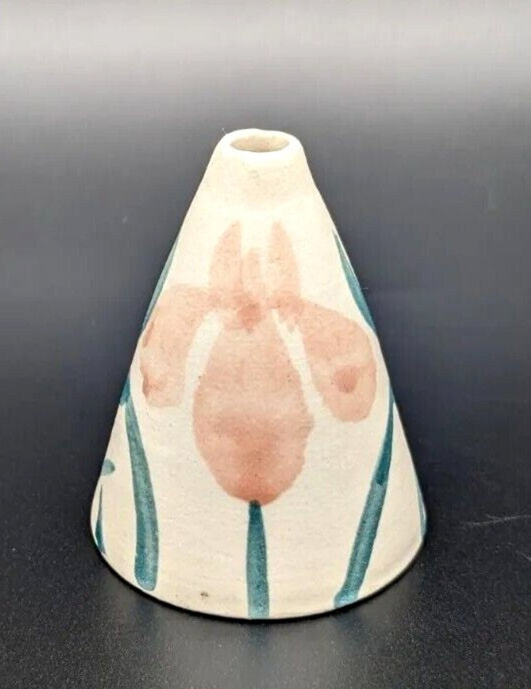 Vintage Studio Art Pottery Bud Vase Hand Painted Iris Artist Signed L ...