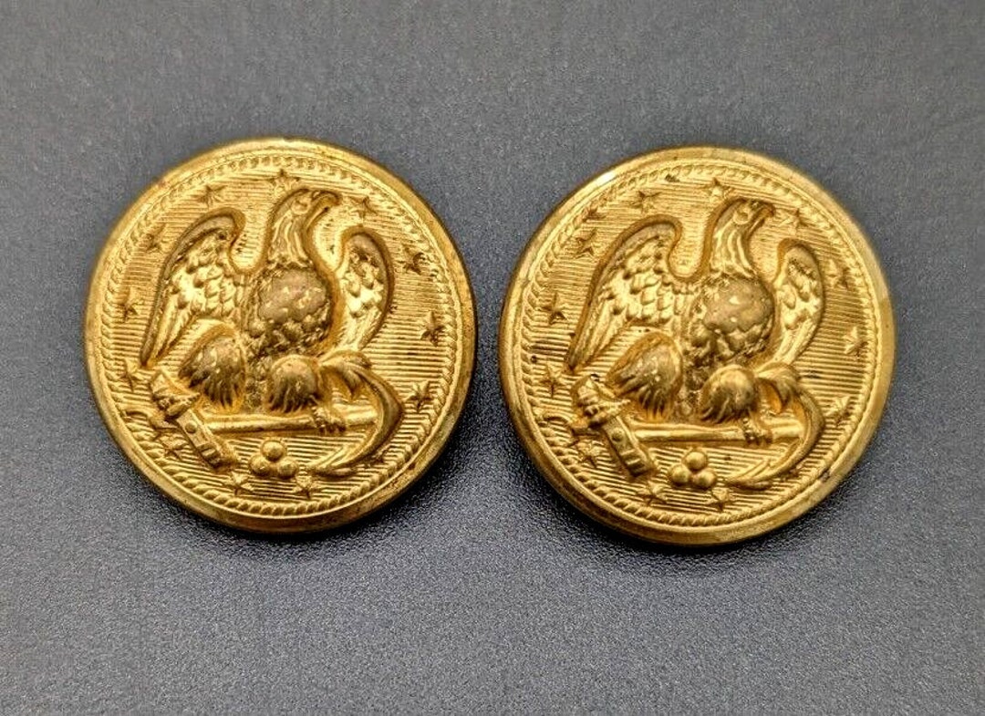 Vtg Military Uniform Buttons Left Facing Eagle Anchor Gold Tone Metal ...
