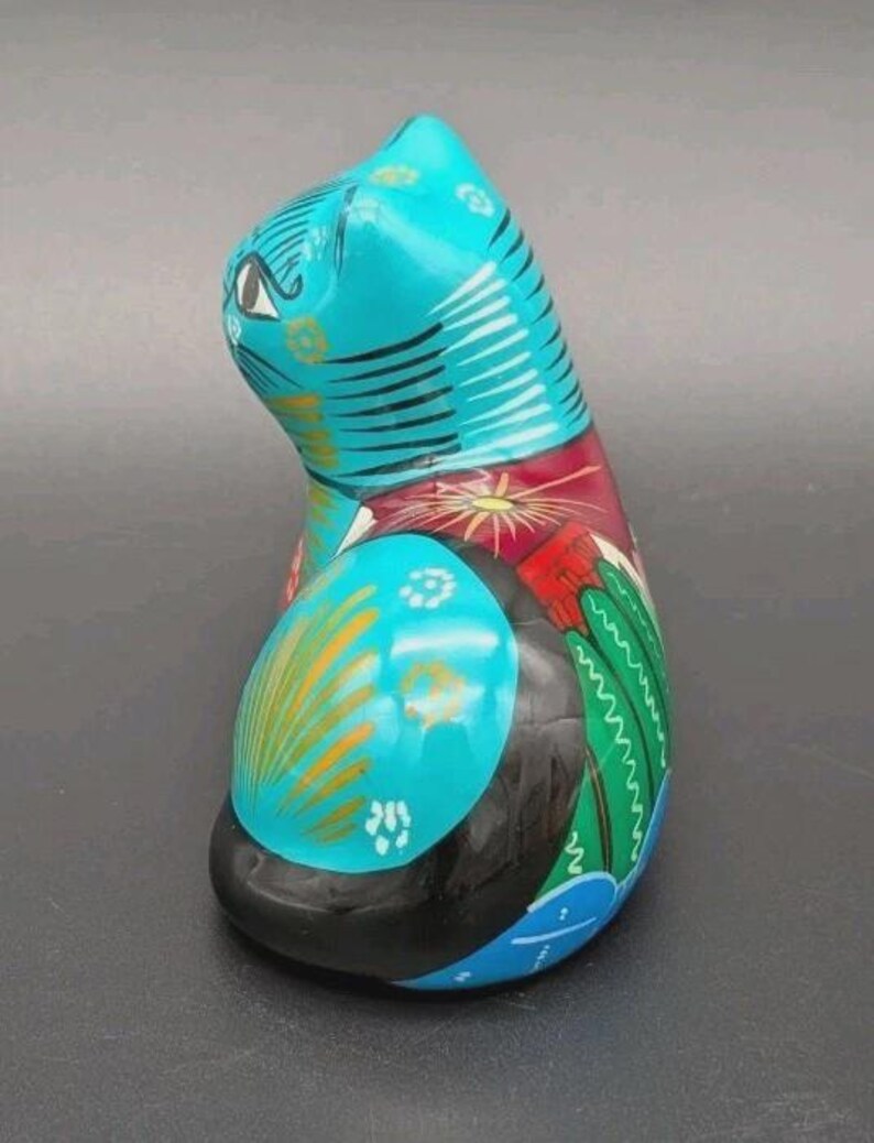 Mexican Talavera Cat Figurine Folk Art Pottery Hand Painted Scene ...