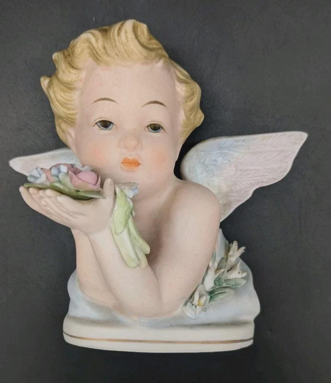 Vintage Lefton Hand Painted Porcelain Winged Cherub Angel Busts KW 1415 ...