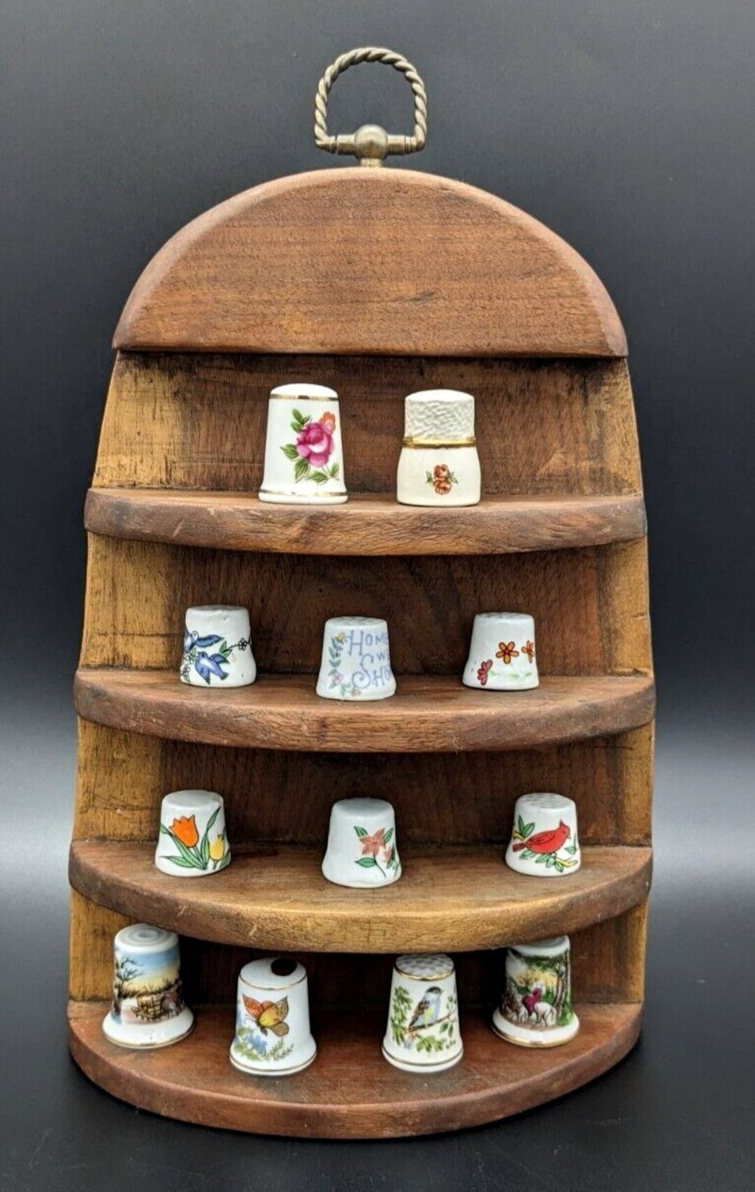 Vintage Wooden Thimble Wall Display With Ceramic Thimble Collection - Etsy