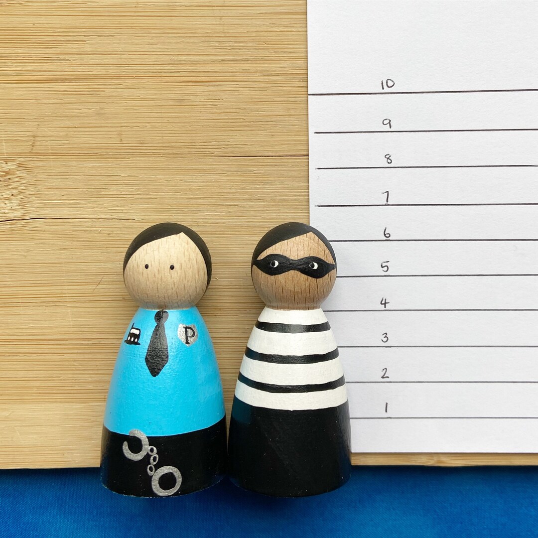 Cop & Robber Peg Doll - Police Toys - Eco Friendly Wooden Game - Etsy