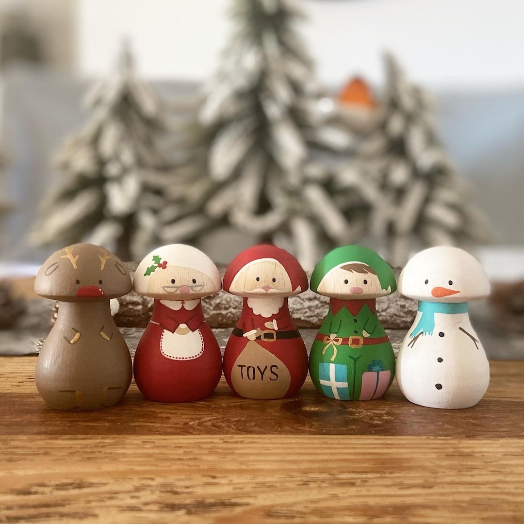 Christmas Peg Doll Set: Wooden Holiday Figures, Stocking Filler - Etsy