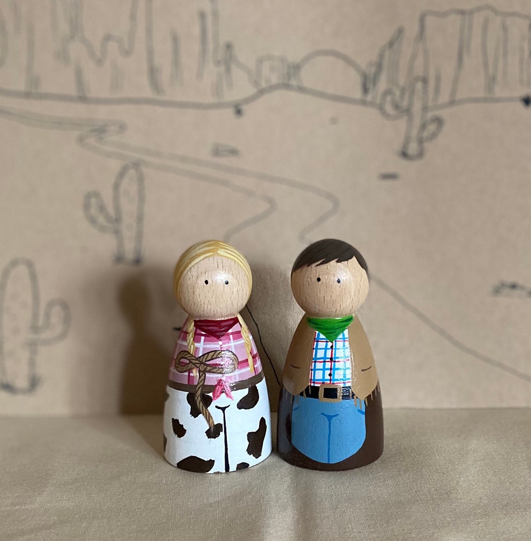 Wild West Peg Dolls: Cowboy & Cowgirl Wooden Toys - Etsy