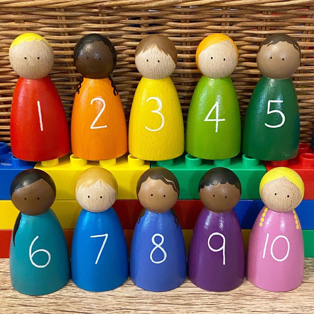 Montessori Number Peg Dolls: Rainbow Wooden Counting Toy - Etsy