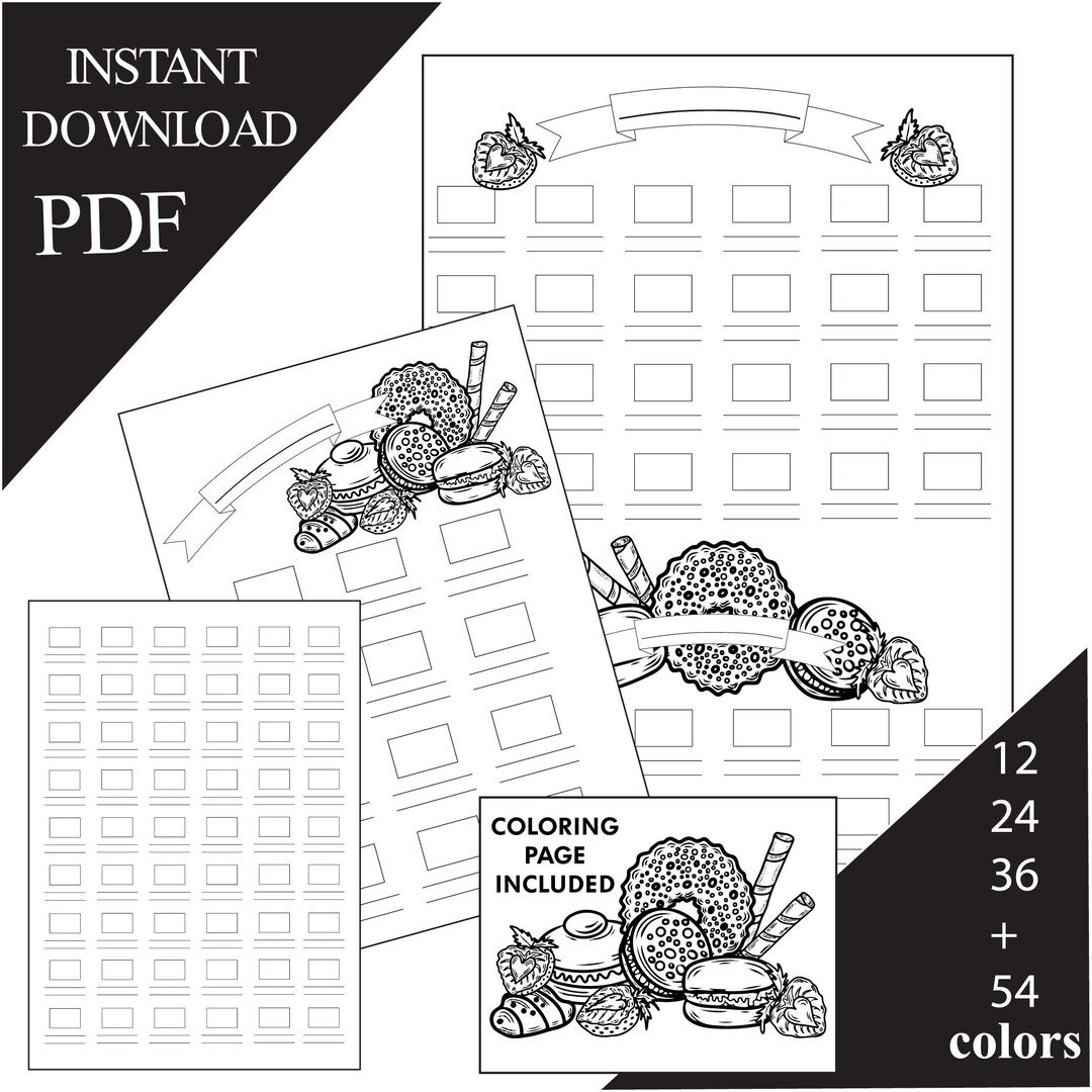 Color Chart Template for 12, 24, 36 or 54 Colors With Dessert. Instant ...