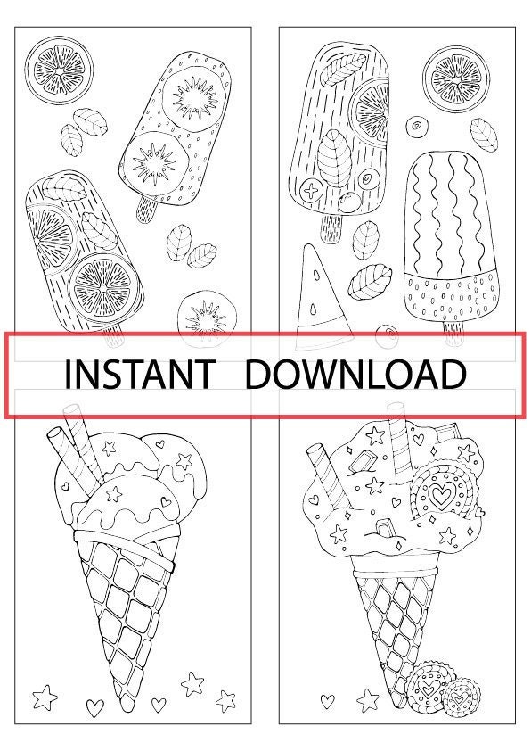 8 Coloring Page With Ice Cream, Fruit Ice. Coloring Book Pages for ...