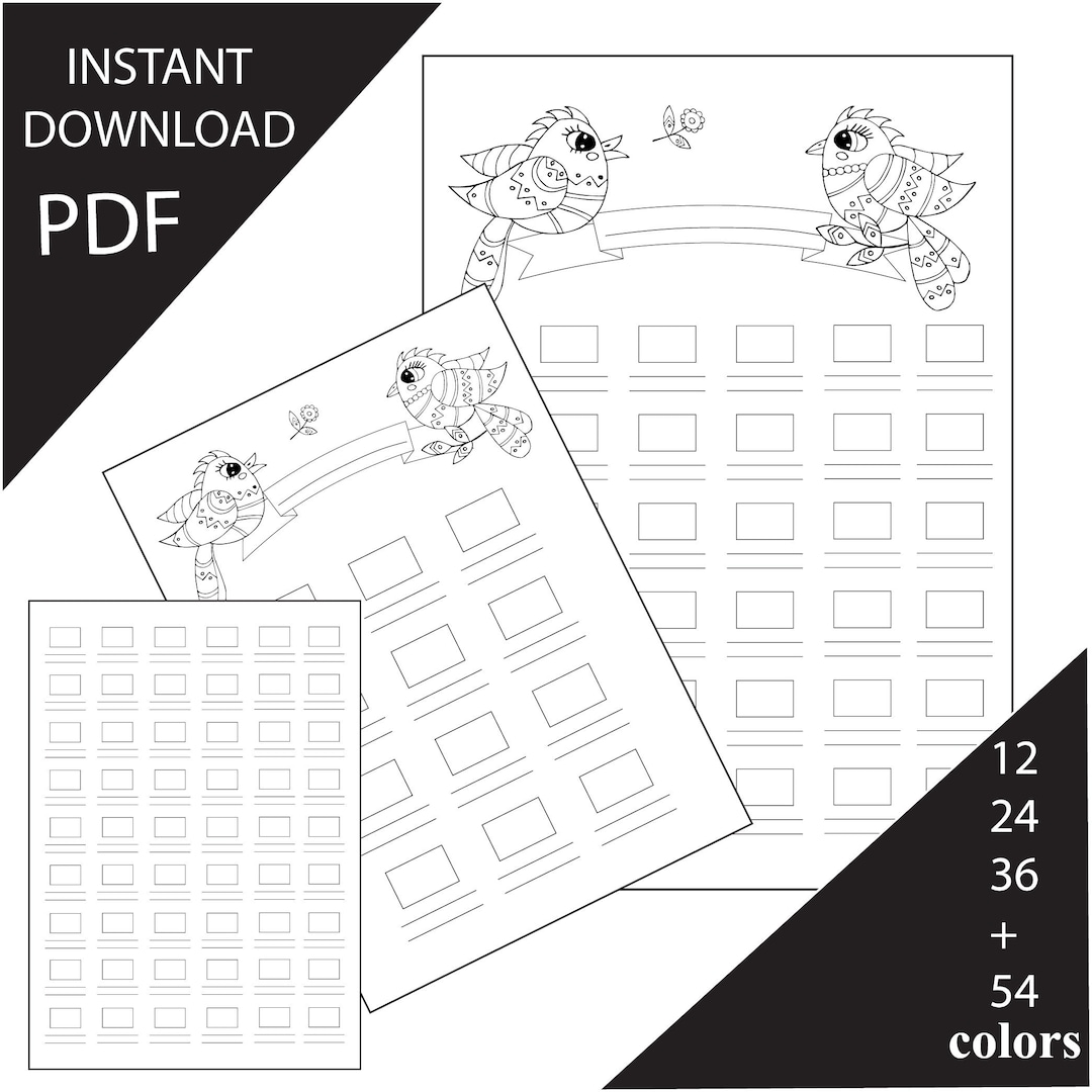 Color Chart Template for 12, 24, 36 or 54 Colors With Bird. Instant ...