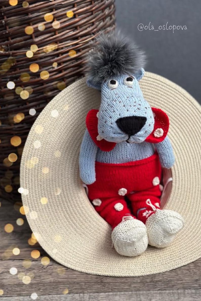 Wolf Knitting Pattern - 2 Needles Version - Beginner Knit Toy Patterns ...