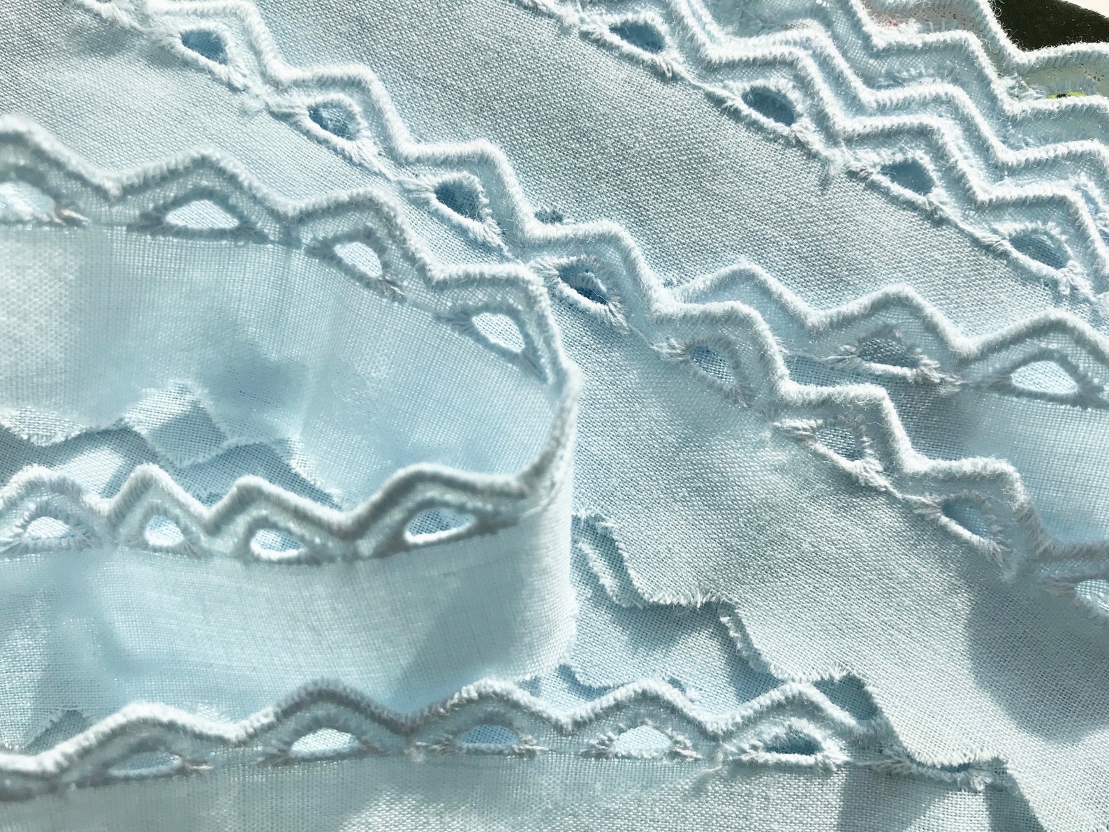 Baby Blue Broderie Anglaise Flat Lace, Eyelet Lace, Cotton Trim Approx ...