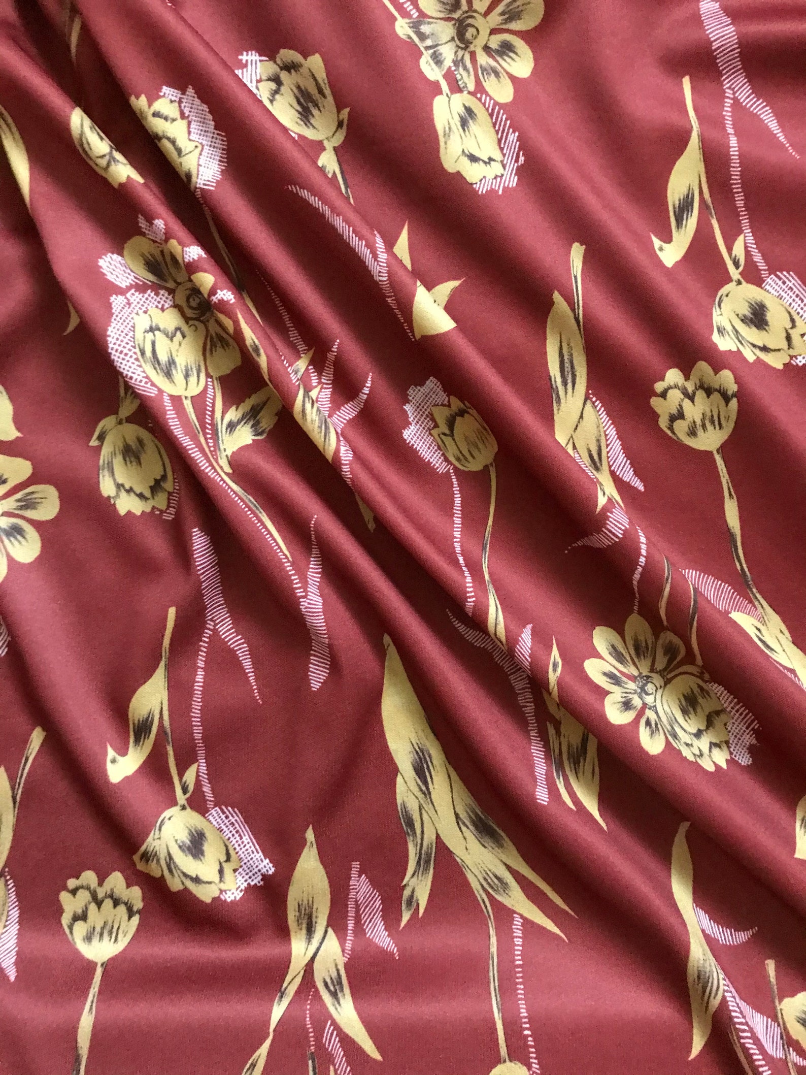 Vintage Printed Polyester Dress Fabric in Floral Design on Rust,brick ...
