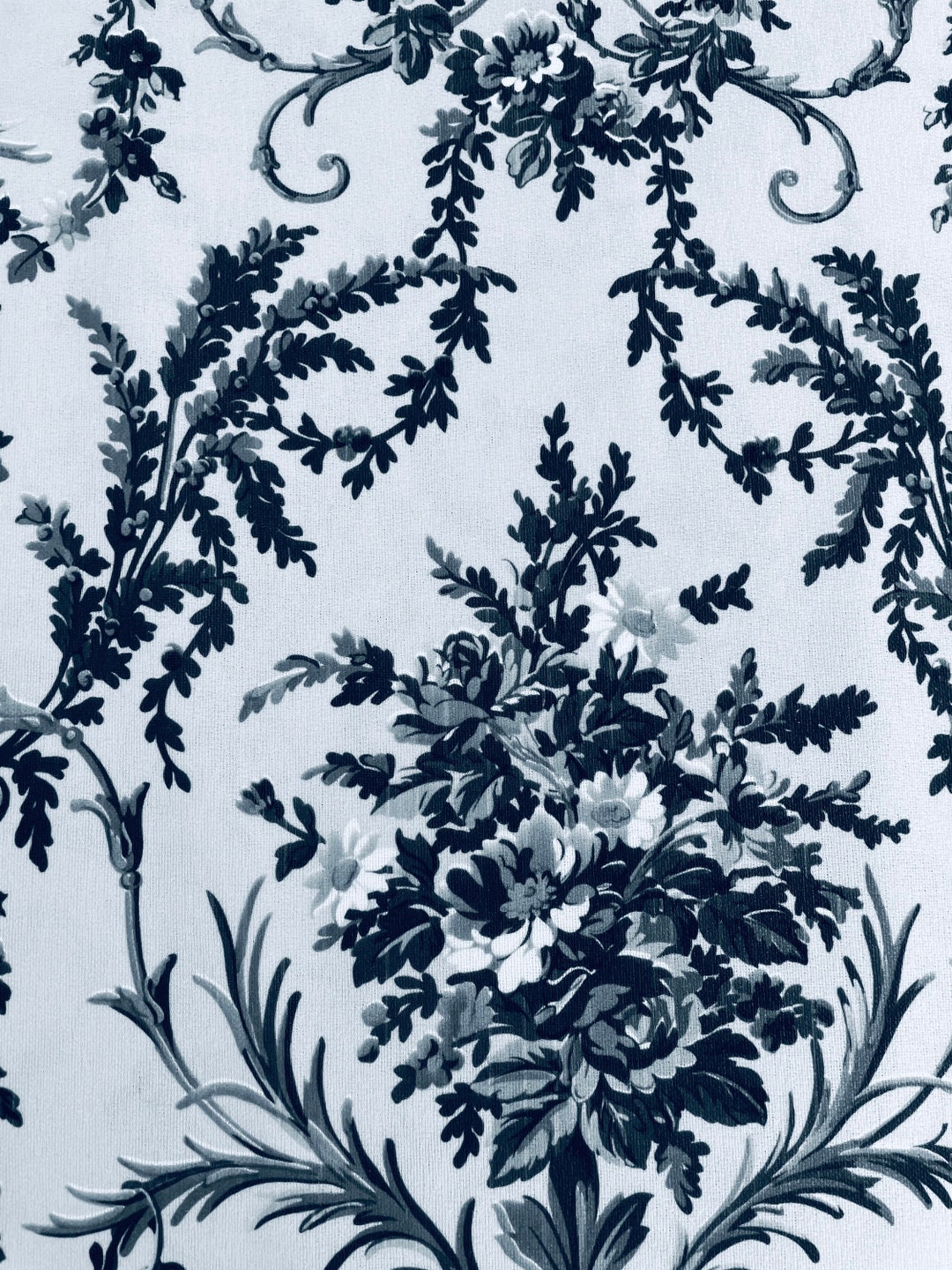 Pale and Dark Blue Floral Garland Scroll Pattern Printed Polyester ...
