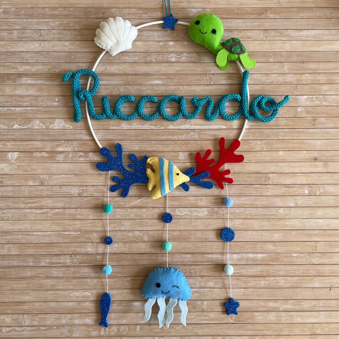 Ocean Birth Felt Wreath With Tricotin Name, Dream Catcher With Sea ...