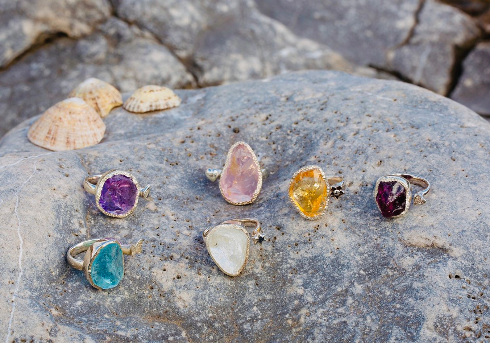 Natural crystal adjustable ring raw stone | Etsy