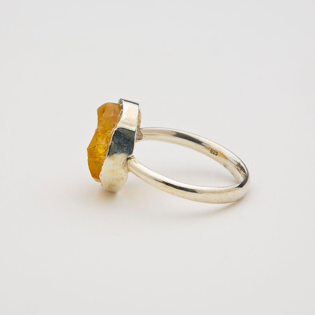 Raw Stone Ring Citrine Ring Sterling Silver Natural Stone - Etsy UK