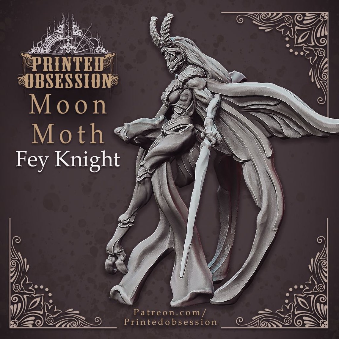 Female Moth Knight Fey 3D Printed Tabletop RPG Mini - Etsy