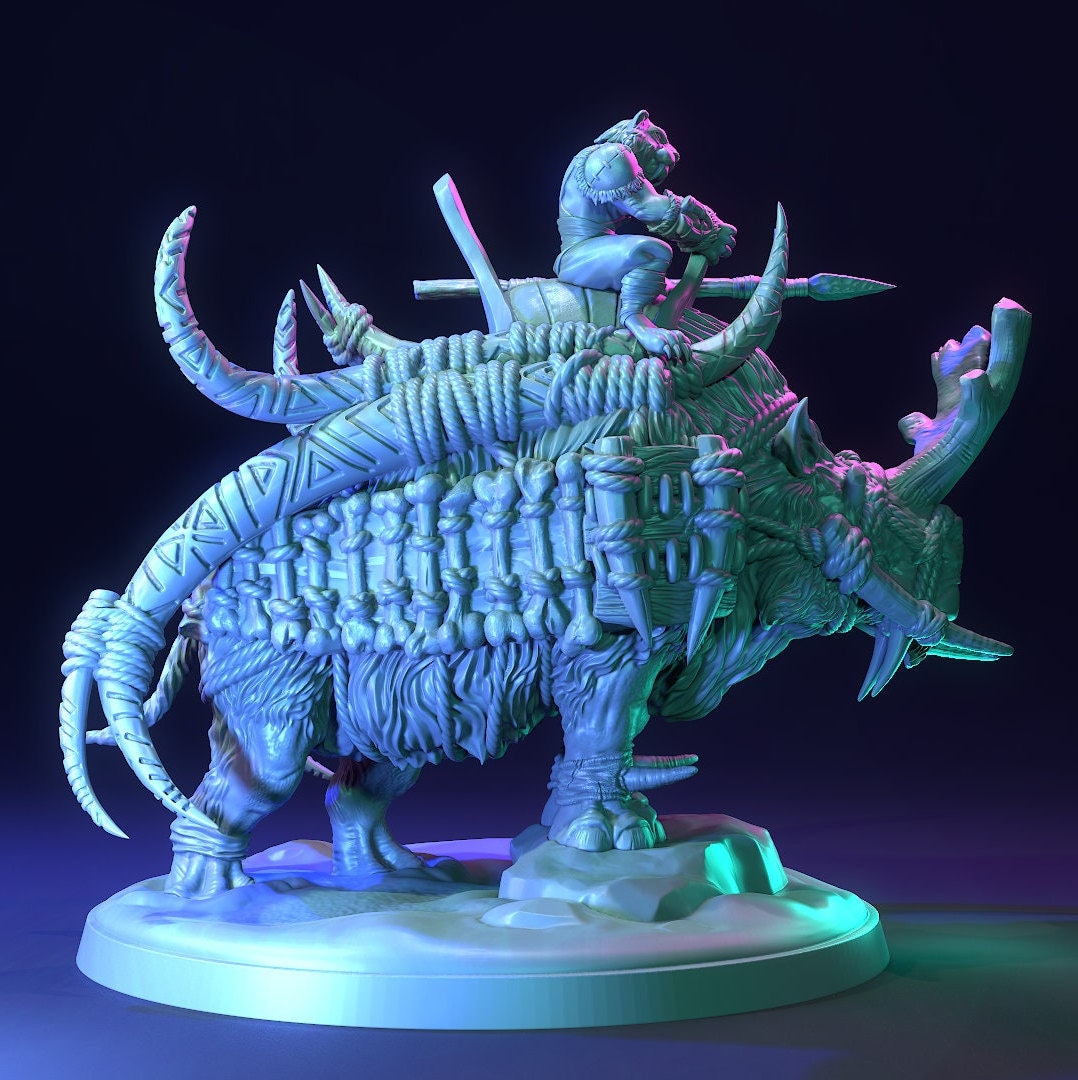 Armored Rhinodon and Tabaxi Rider 3D Printed Tabletop RPG Mini ...